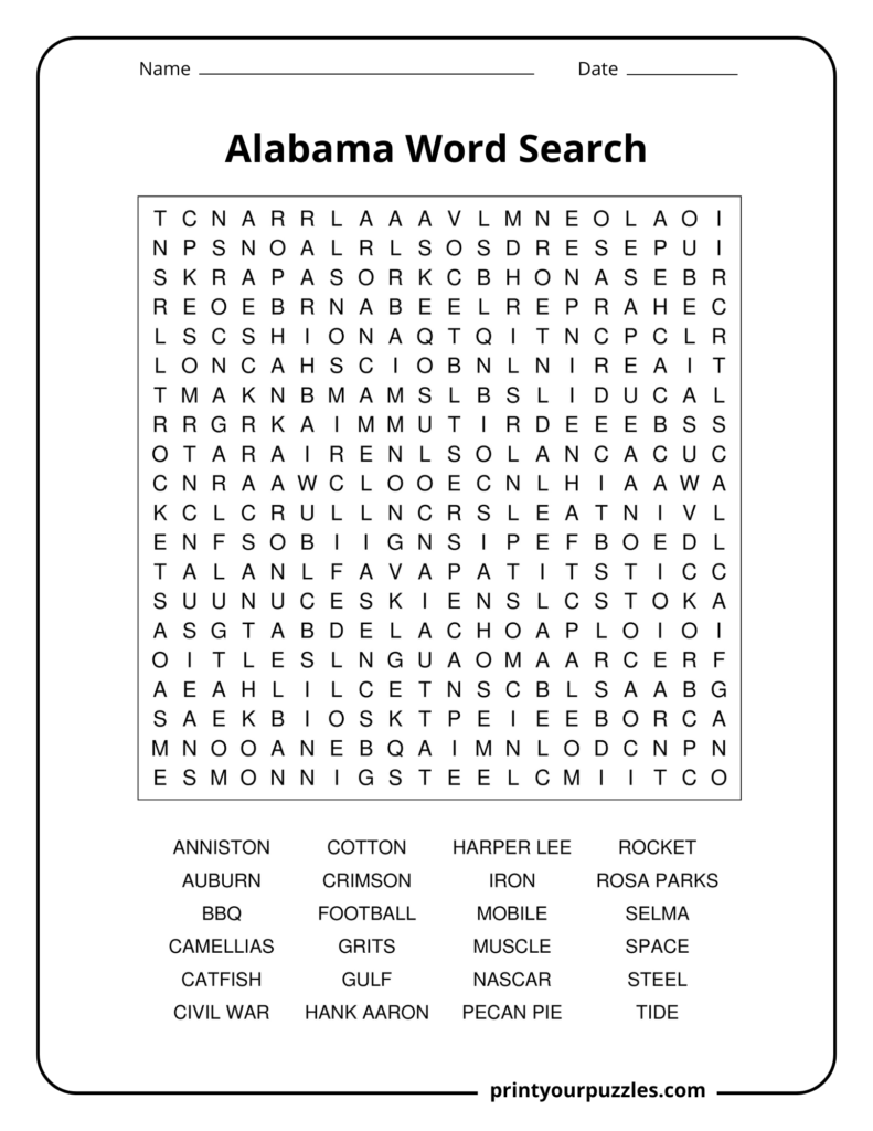 Alabama Word Search | Print Your Puzzles