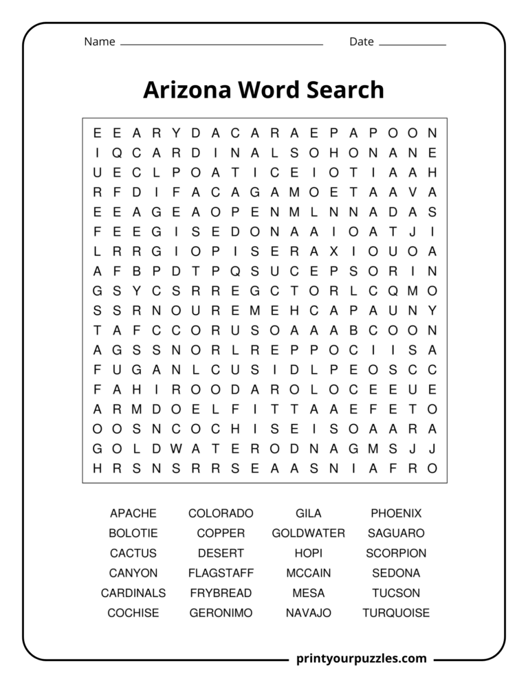 US States Word Searches | Print Your Puzzles