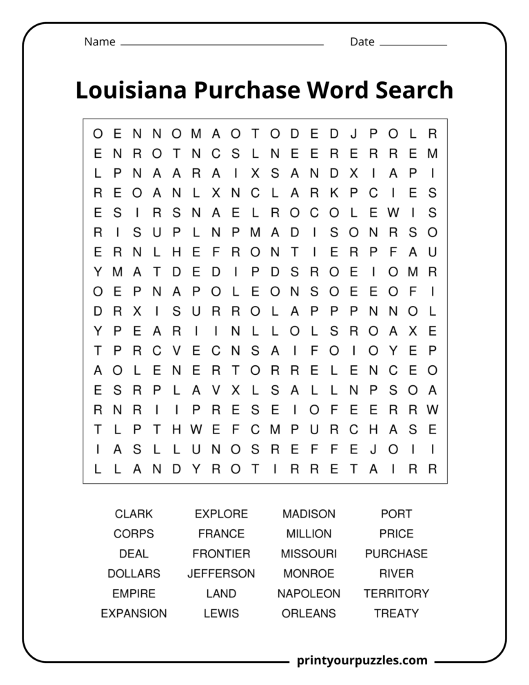 Louisiana Purchase Word Search | Print Your Puzzles