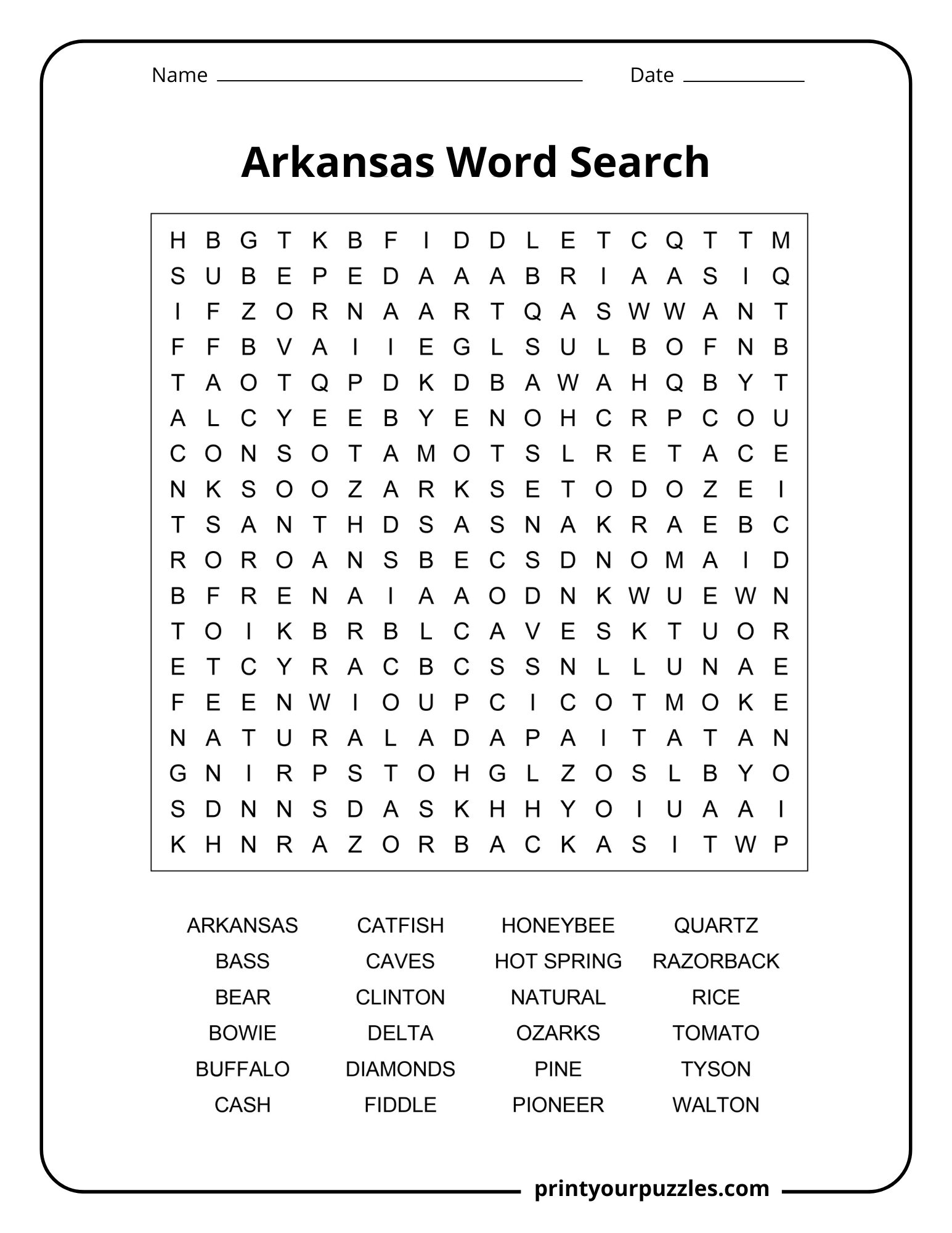 Arkansas Word Search | Print Your Puzzles