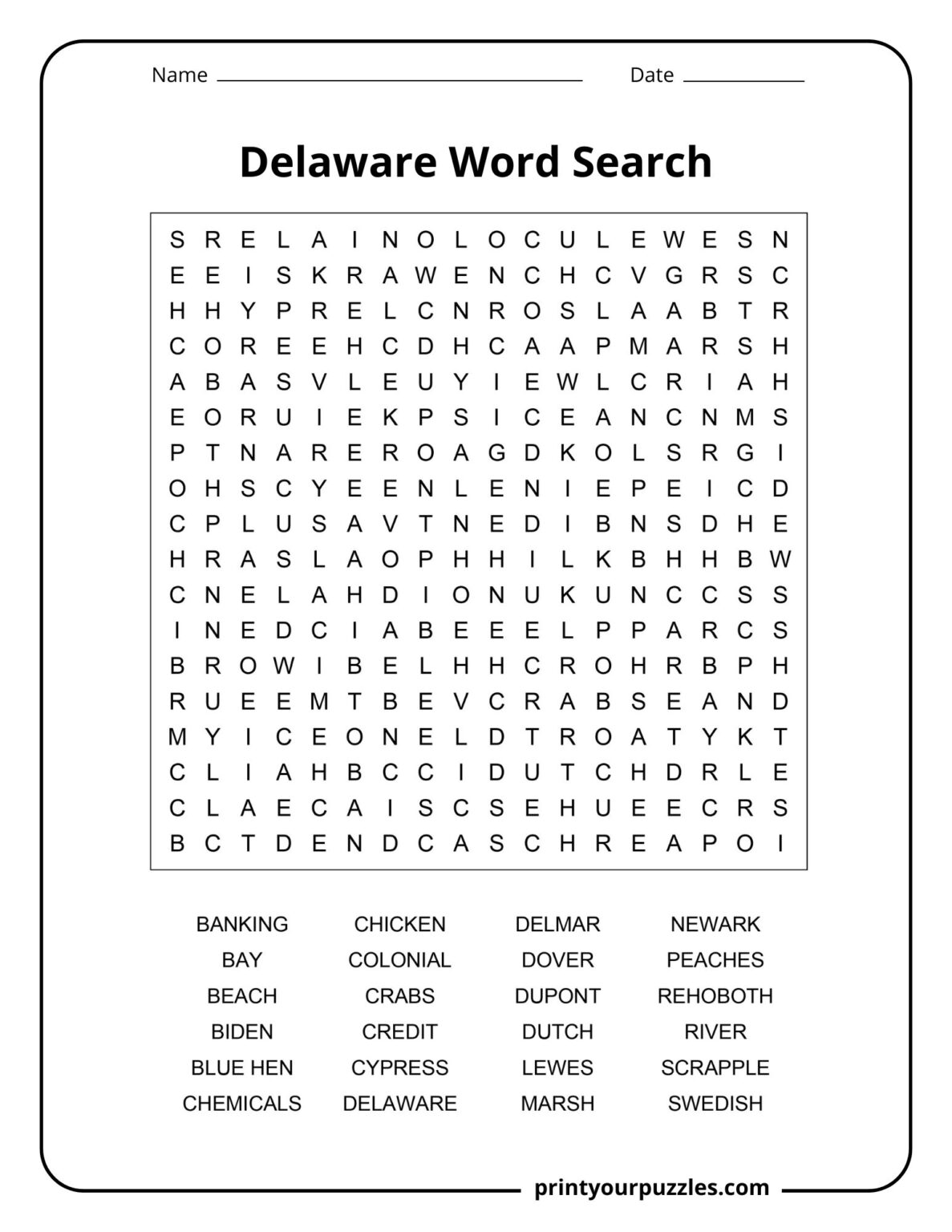 US States Word Searches | Print Your Puzzles