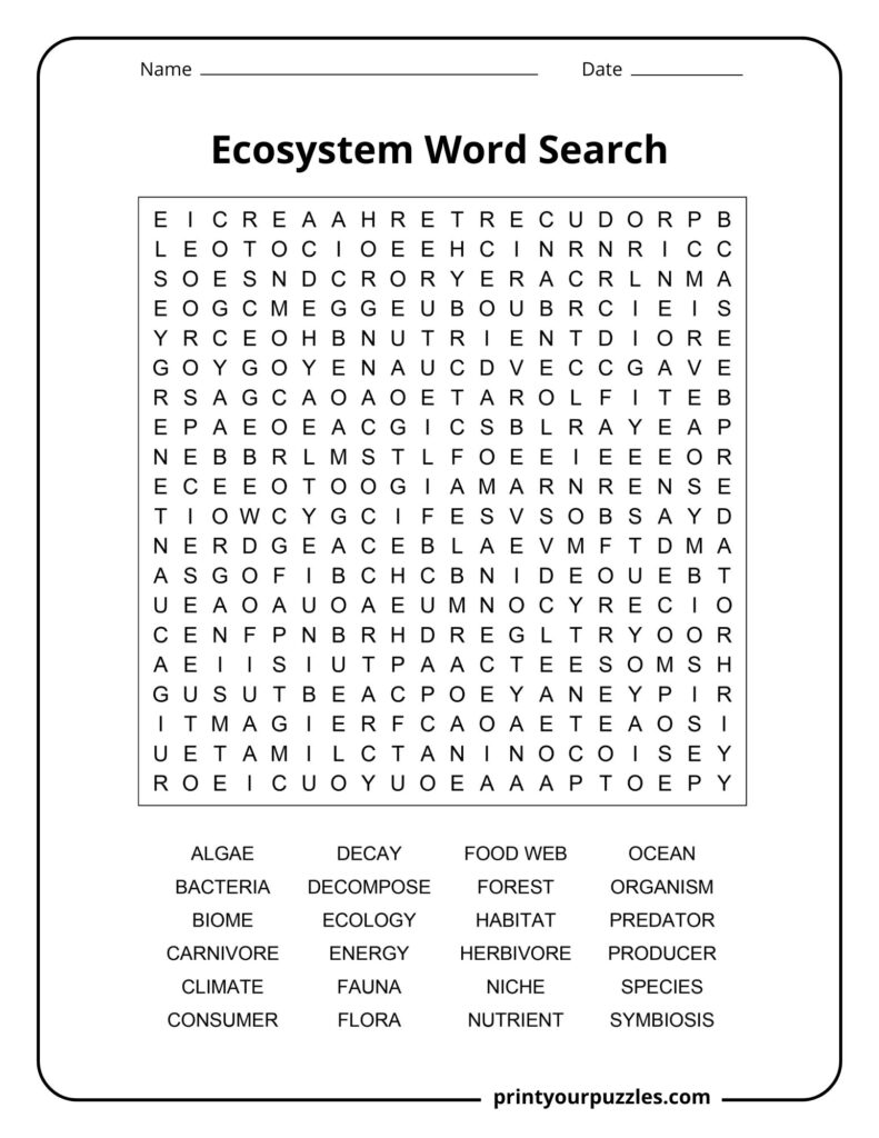 Ecosystem Word Search | Print Your Puzzles