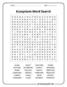Ecosystem Word Search | Print Your Puzzles