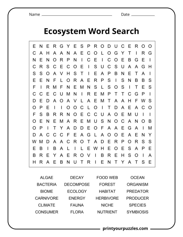 Ecosystem Word Search | Print Your Puzzles