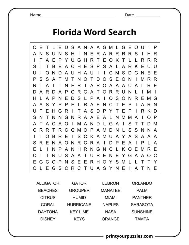 Florida Word Search | Print Your Puzzles