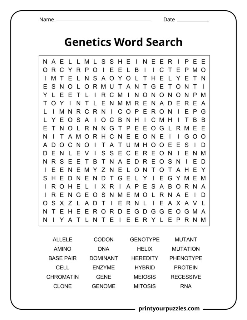 Genetics Word Search | Print Your Puzzles