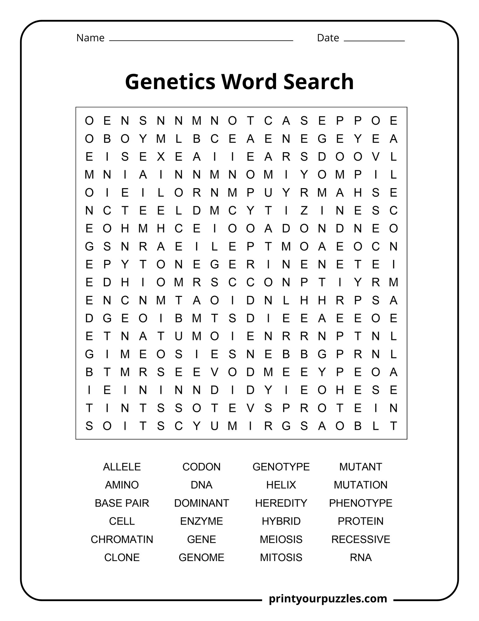 Genetics Word Search | Print Your Puzzles