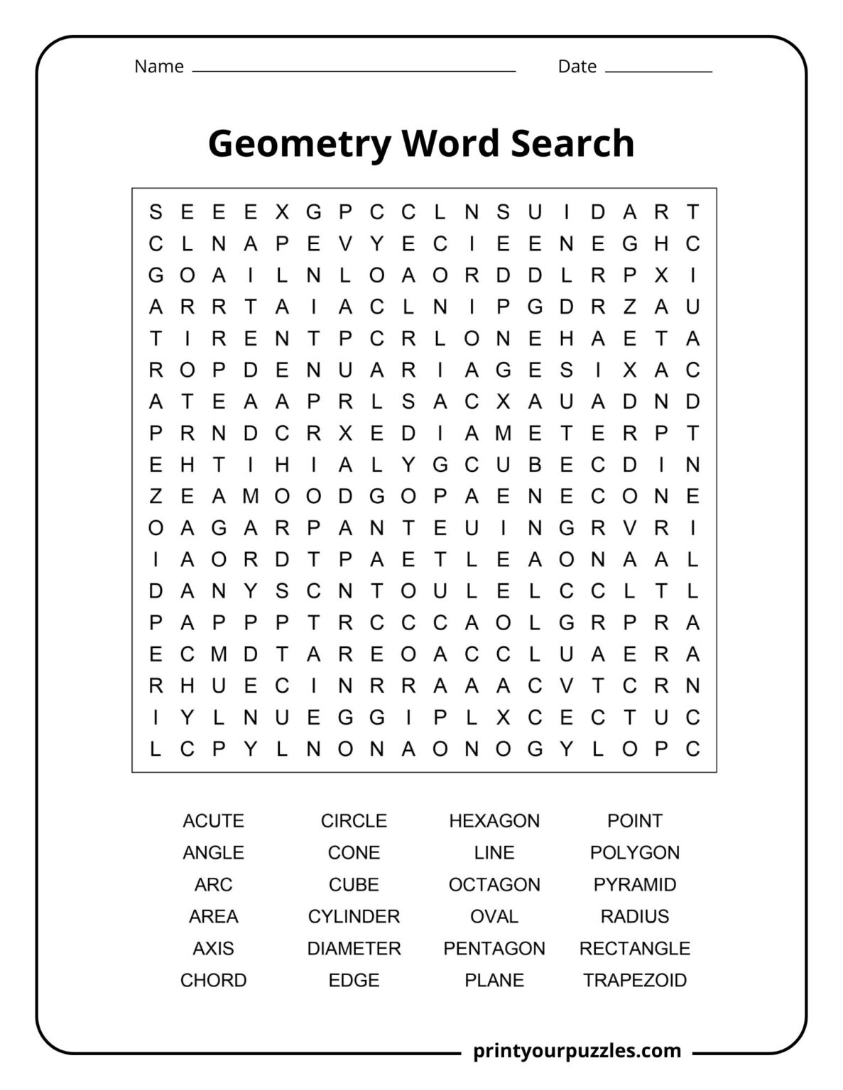 Geometry Word Search | Print Your Puzzles