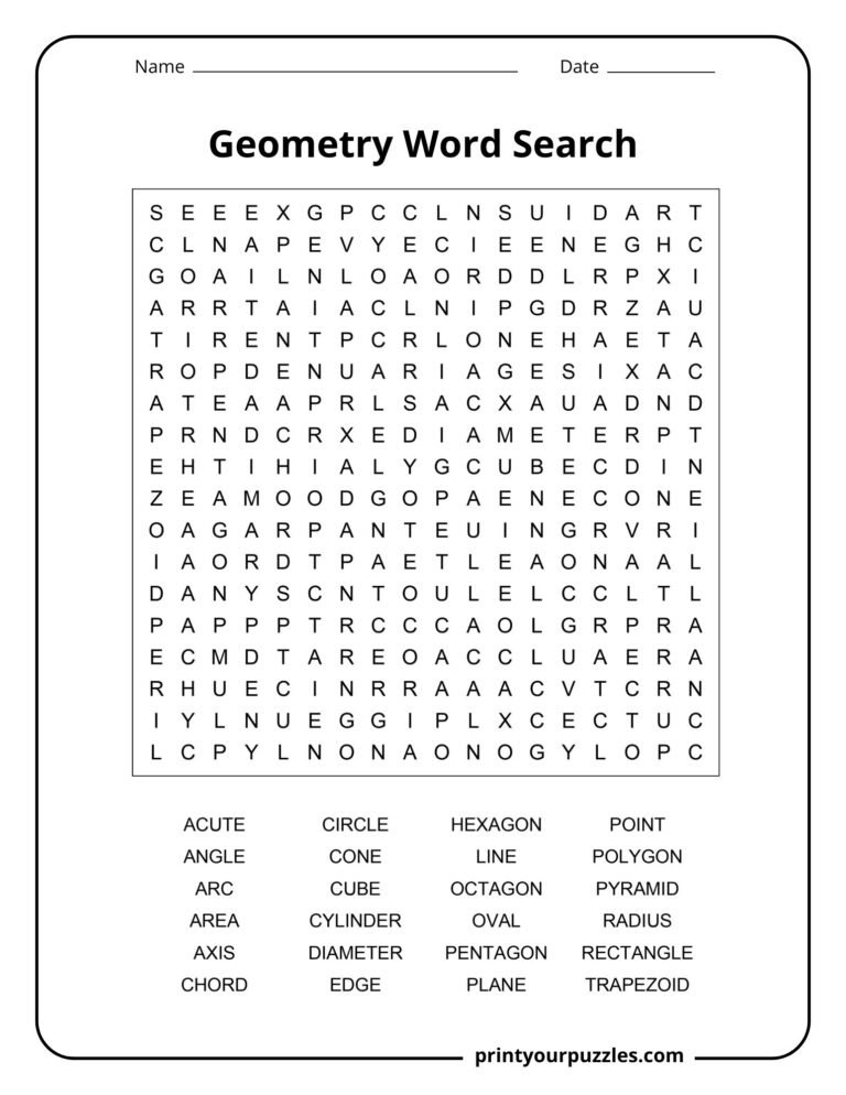 Geometry Word Search | Print Your Puzzles