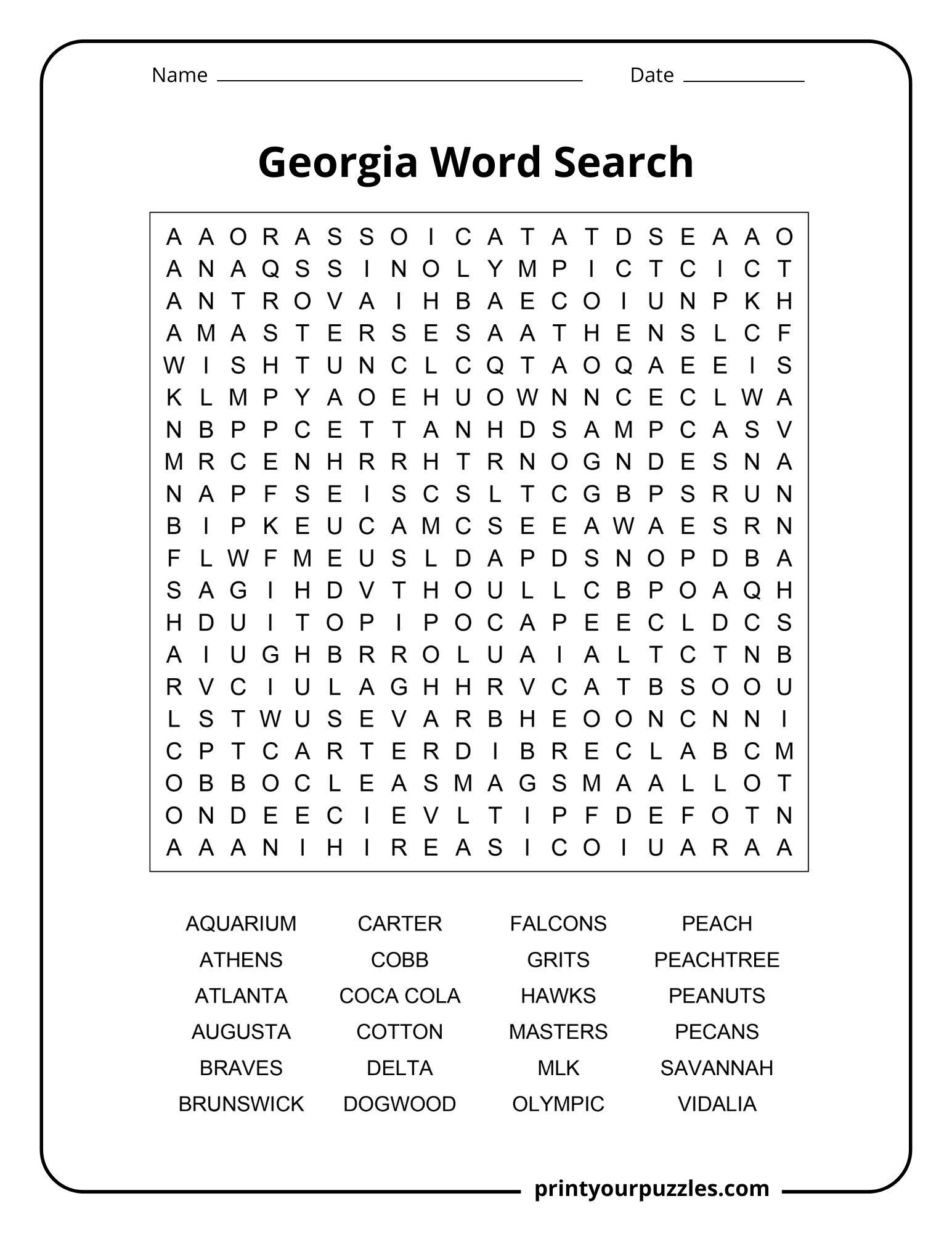 Georgia Word Search | Print Your Puzzles