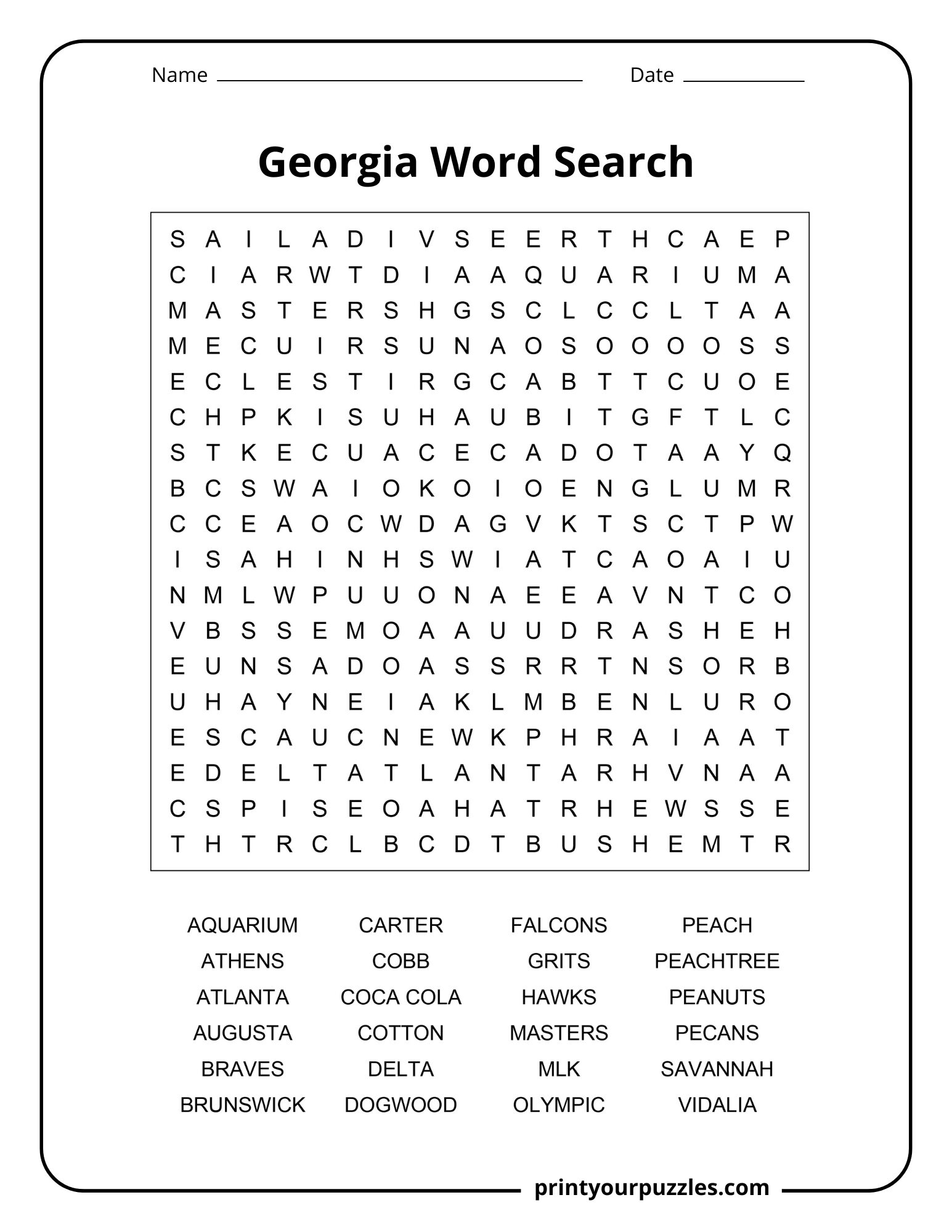 Georgia Word Search | Print Your Puzzles