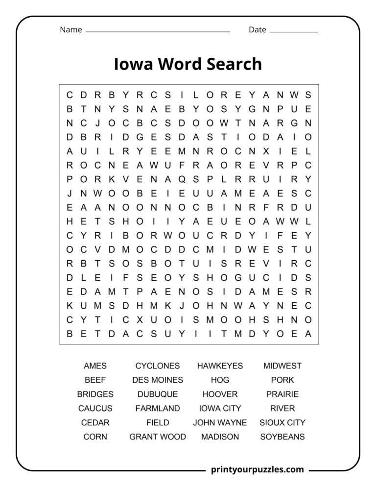 US States Word Searches | Print Your Puzzles