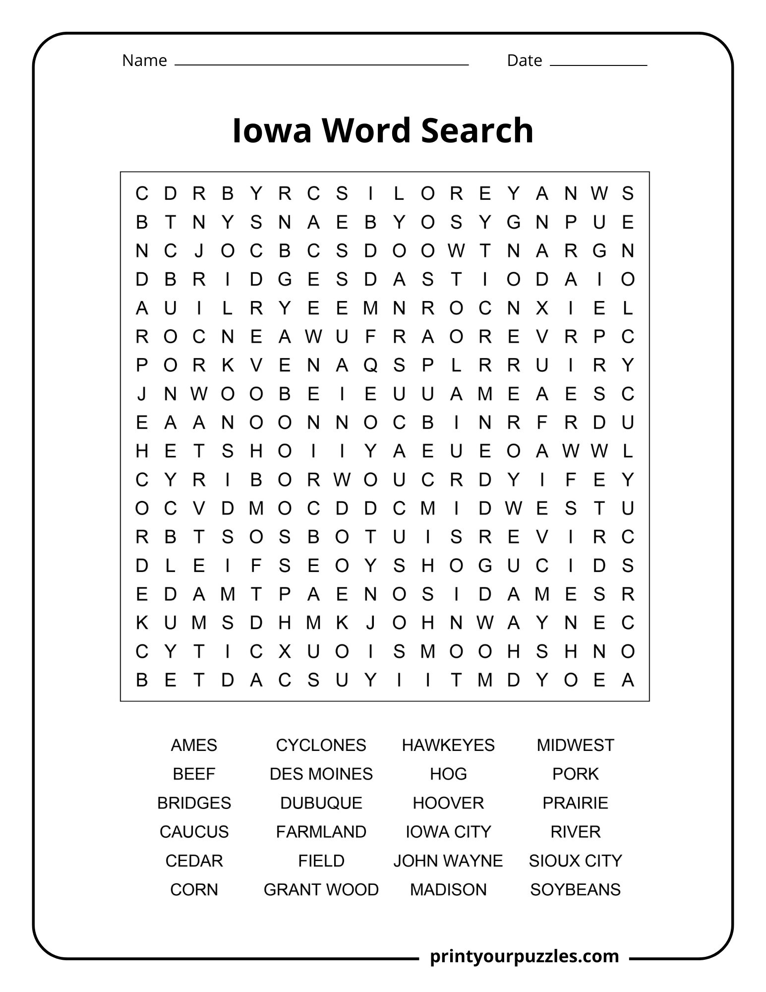 US States Word Searches | Print Your Puzzles