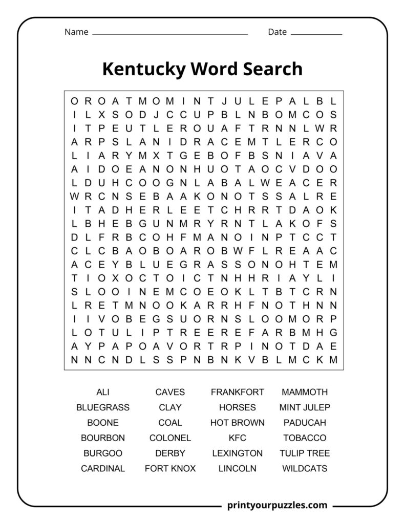 Kentucky Word Search | Print Your Puzzles