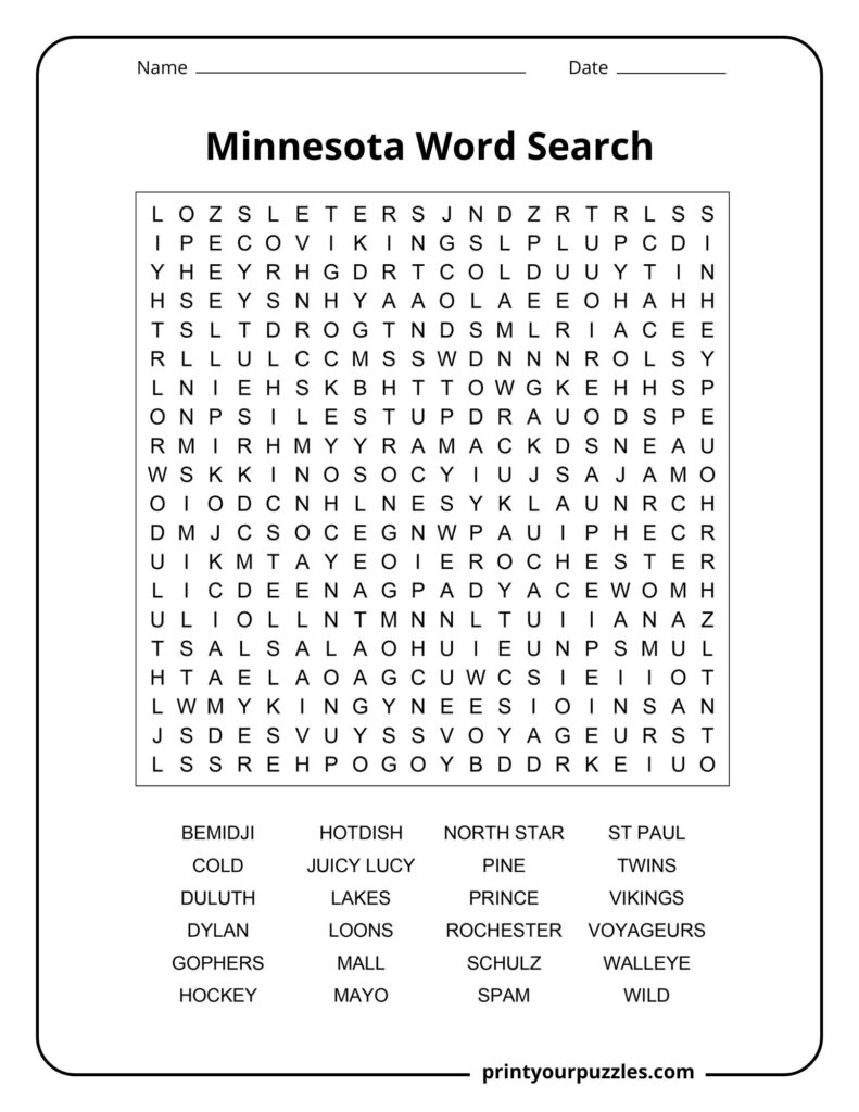 Minnesota Word Search | Print Your Puzzles