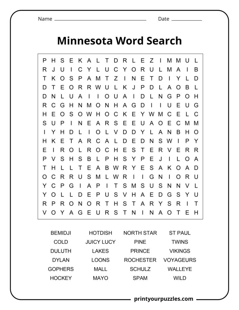US States Word Searches | Print Your Puzzles