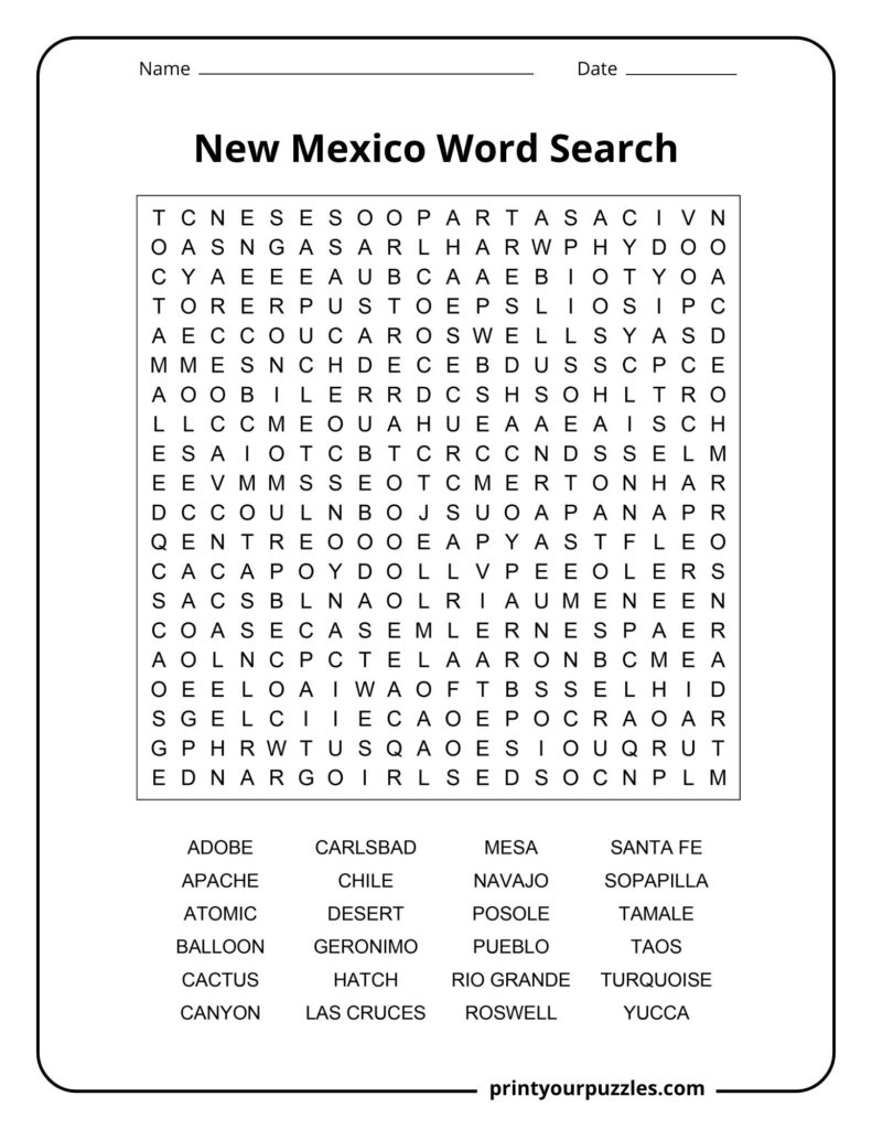 New Mexico Word Search | Print Your Puzzles