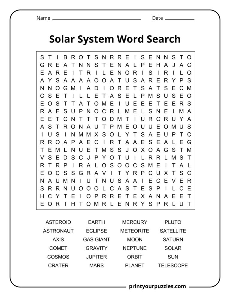 Solar System Word Search | Print Your Puzzles
