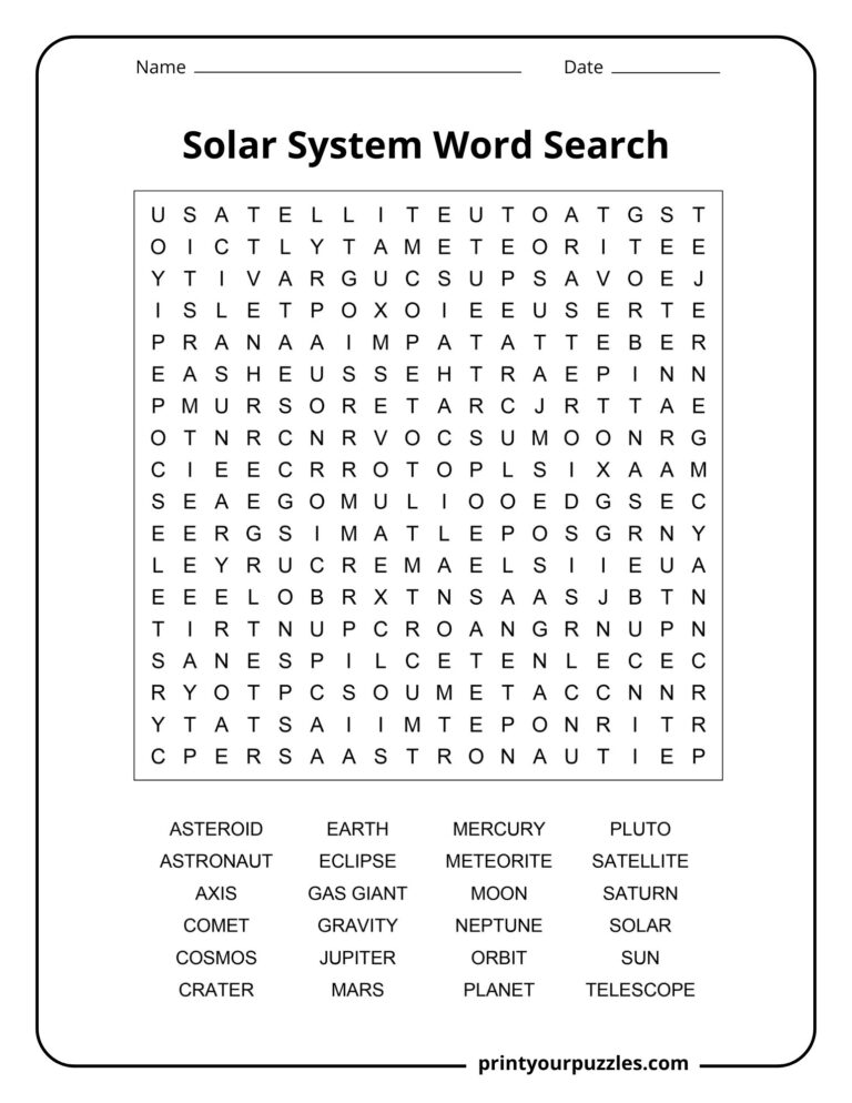 Solar System Word Search | Print Your Puzzles