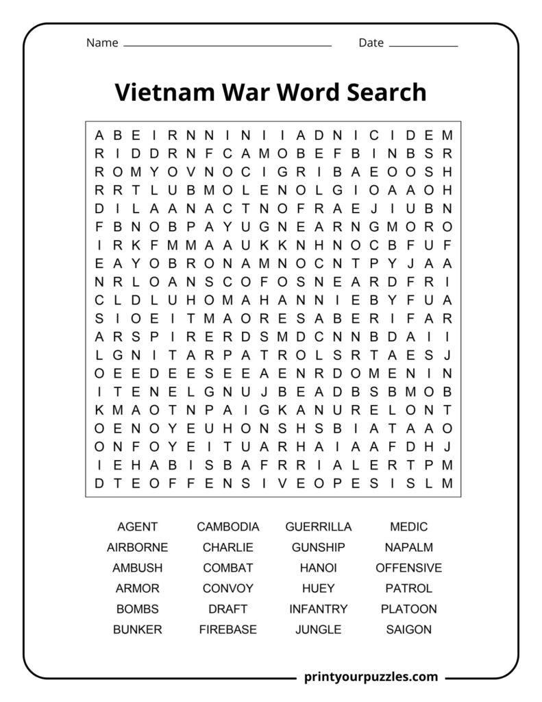 Vietnam War Word Search | Print Your Puzzles