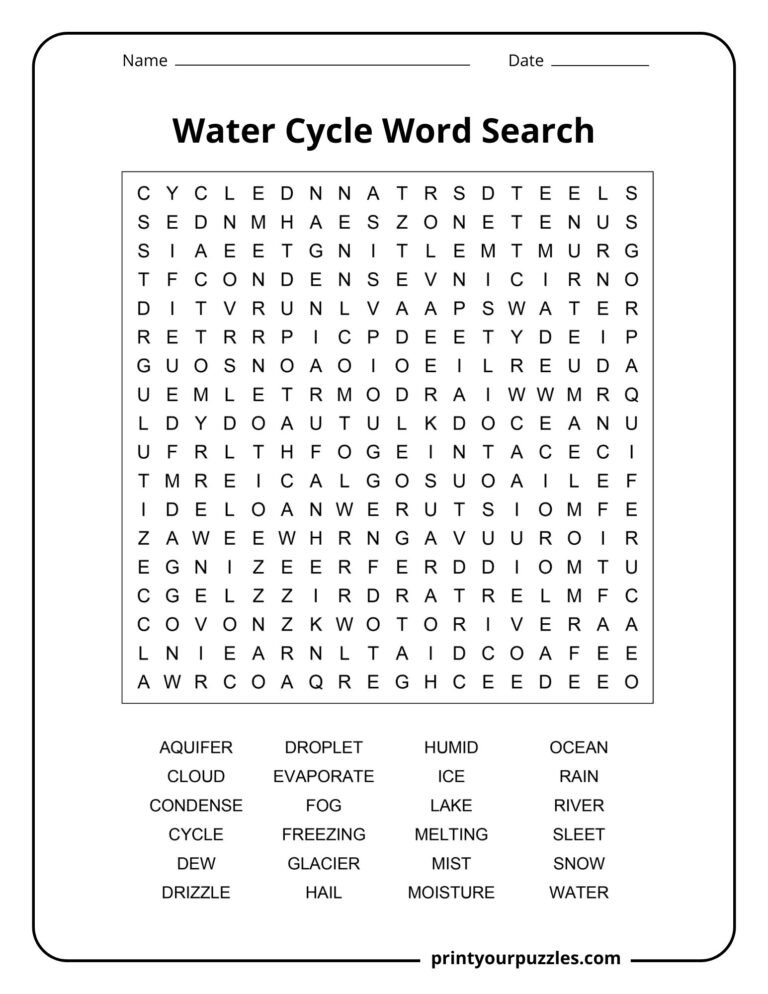 Water Cycle Word Search | Print Your Puzzles