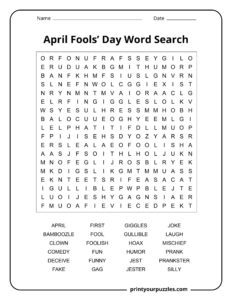 April Fools' Day Word Search | Print Your Puzzles