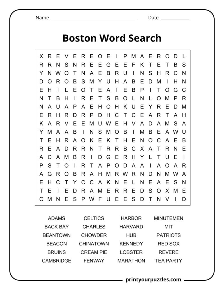 US State Capitals Word Searches | Print Your Puzzles