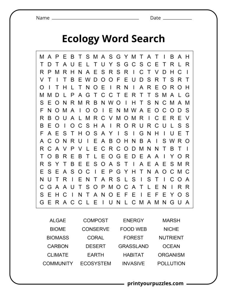 Ecology Word Search | Print Your Puzzles