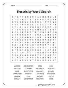 Electricity Word Search | Print Your Puzzles