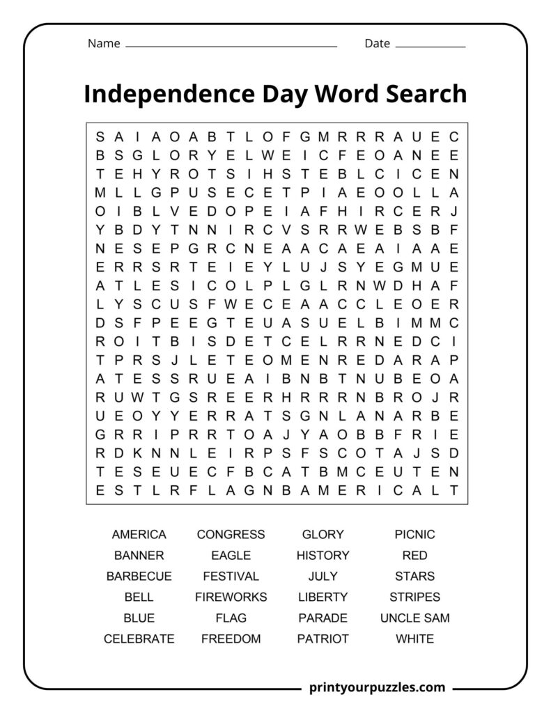 Independence Day Word Search | Print Your Puzzles