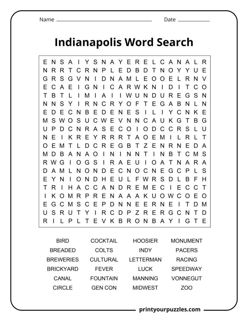 Indianapolis Word Search | Print Your Puzzles