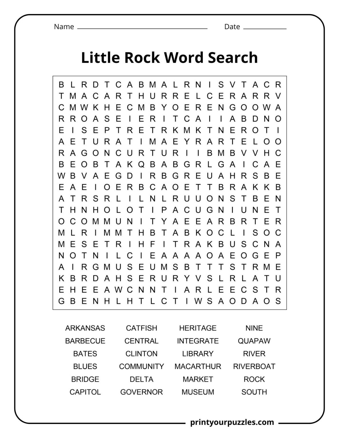 Little Rock Word Search | Print Your Puzzles