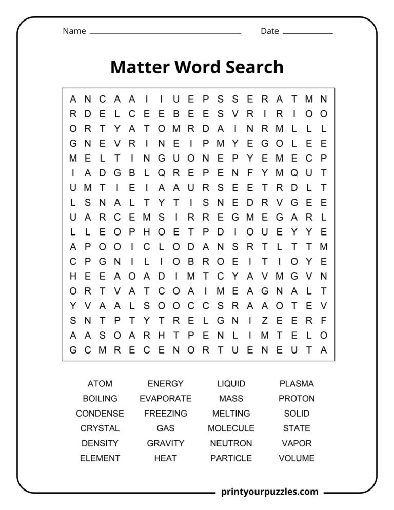 Matter Word Search | Print Your Puzzles