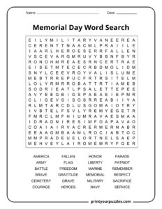 Memorial Day Word Search | Print Your Puzzles