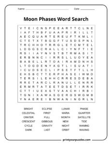 Moon Phases Word Search | Print Your Puzzles