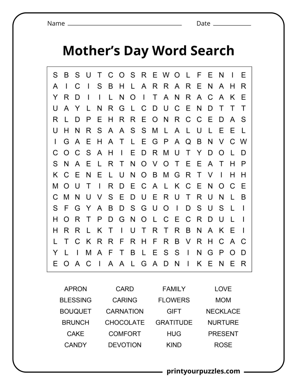 Mother's Day Word Search | Print Your Puzzles