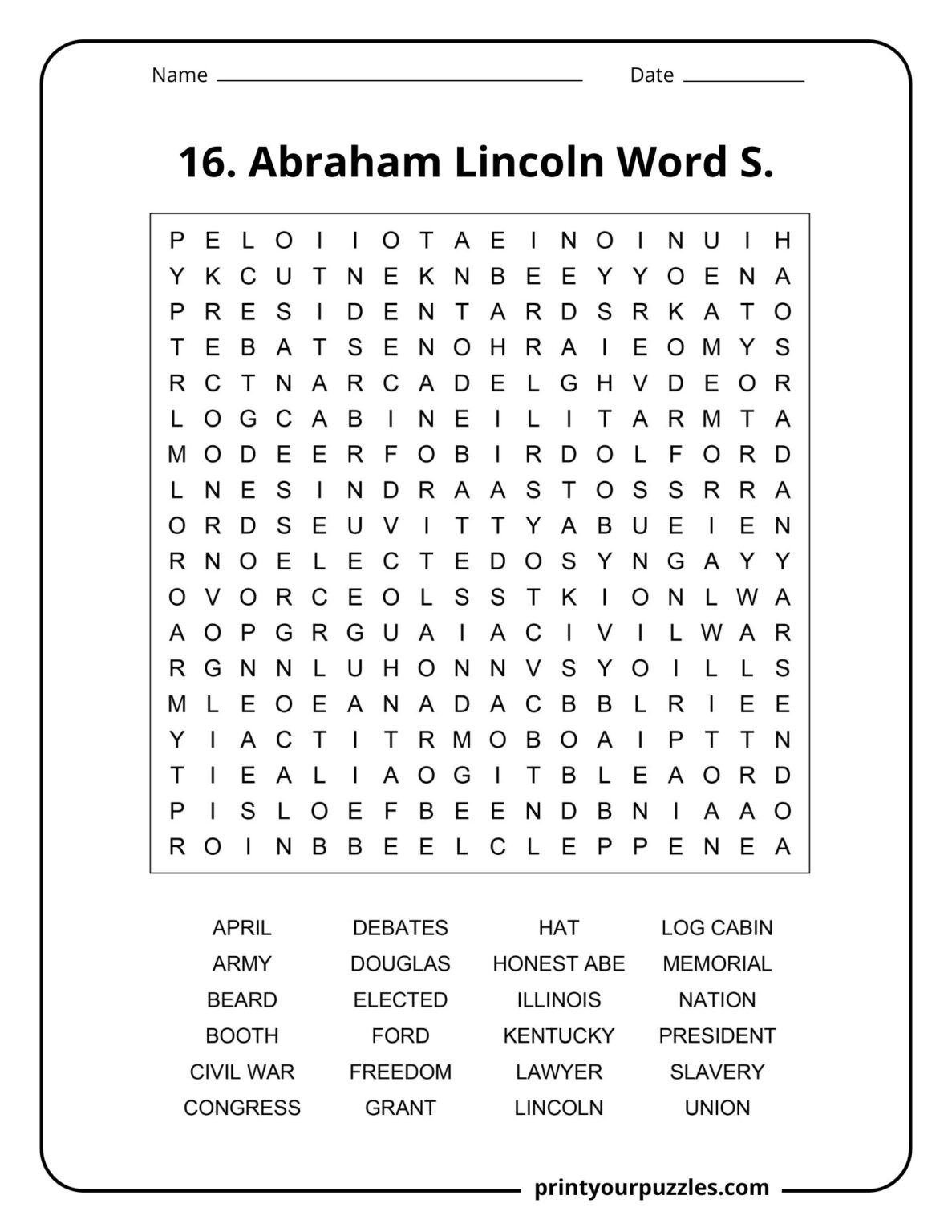 US Presidents Word Searches | Print Your Puzzles