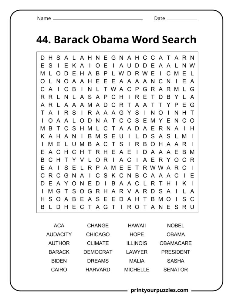 Barack Obama Word Search | Print Your Puzzles