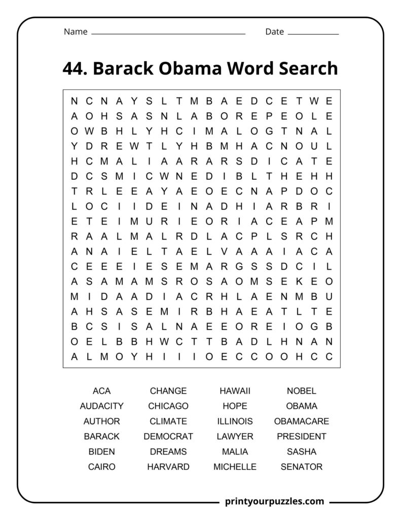 Barack Obama Word Search | Print Your Puzzles