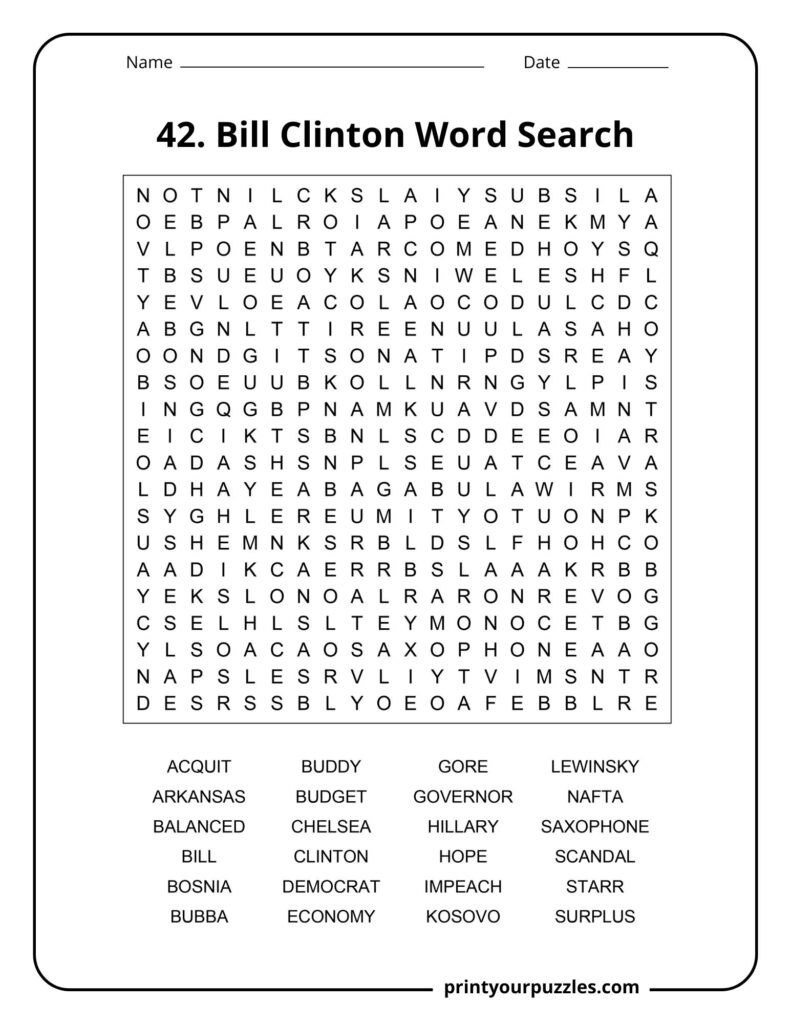 Bill Clinton Word Search | Print Your Puzzles