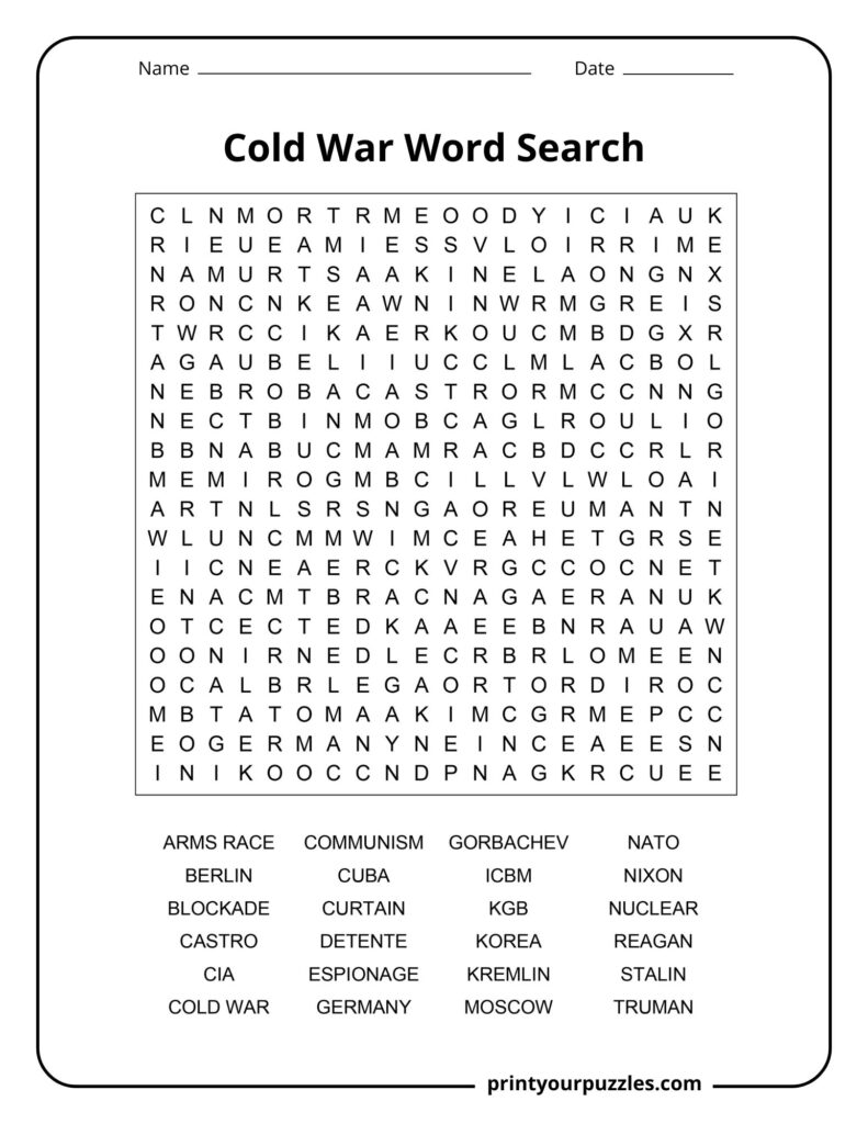 Cold War Word Search | Print Your Puzzles