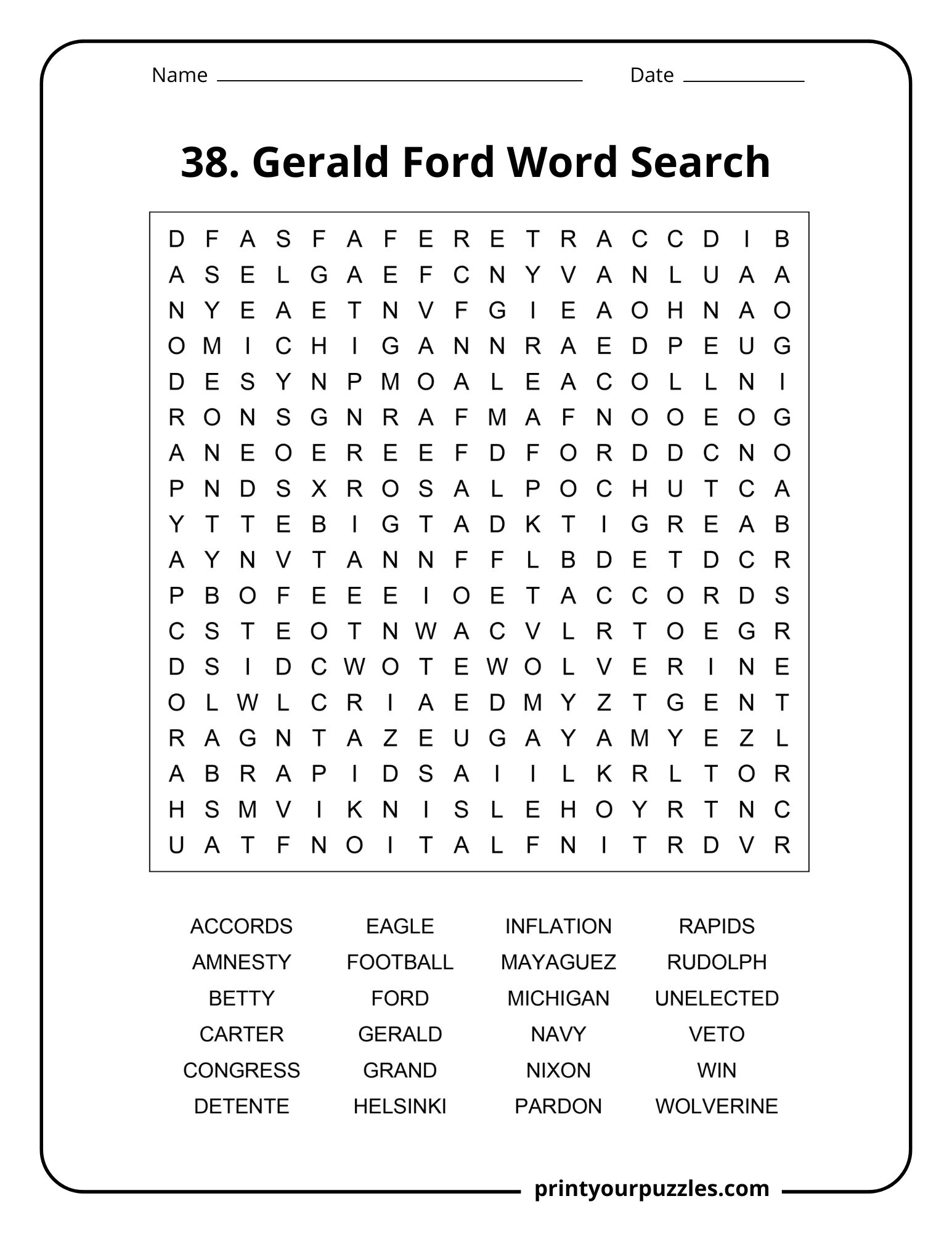 Gerald Ford Word Search | Print Your Puzzles
