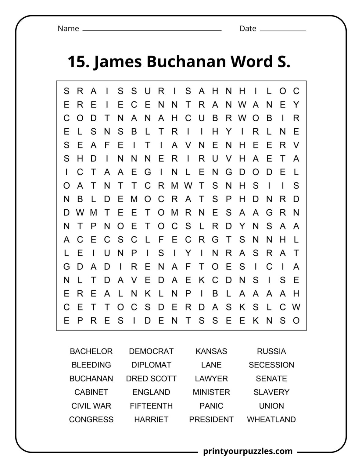 US Presidents Word Searches | Print Your Puzzles