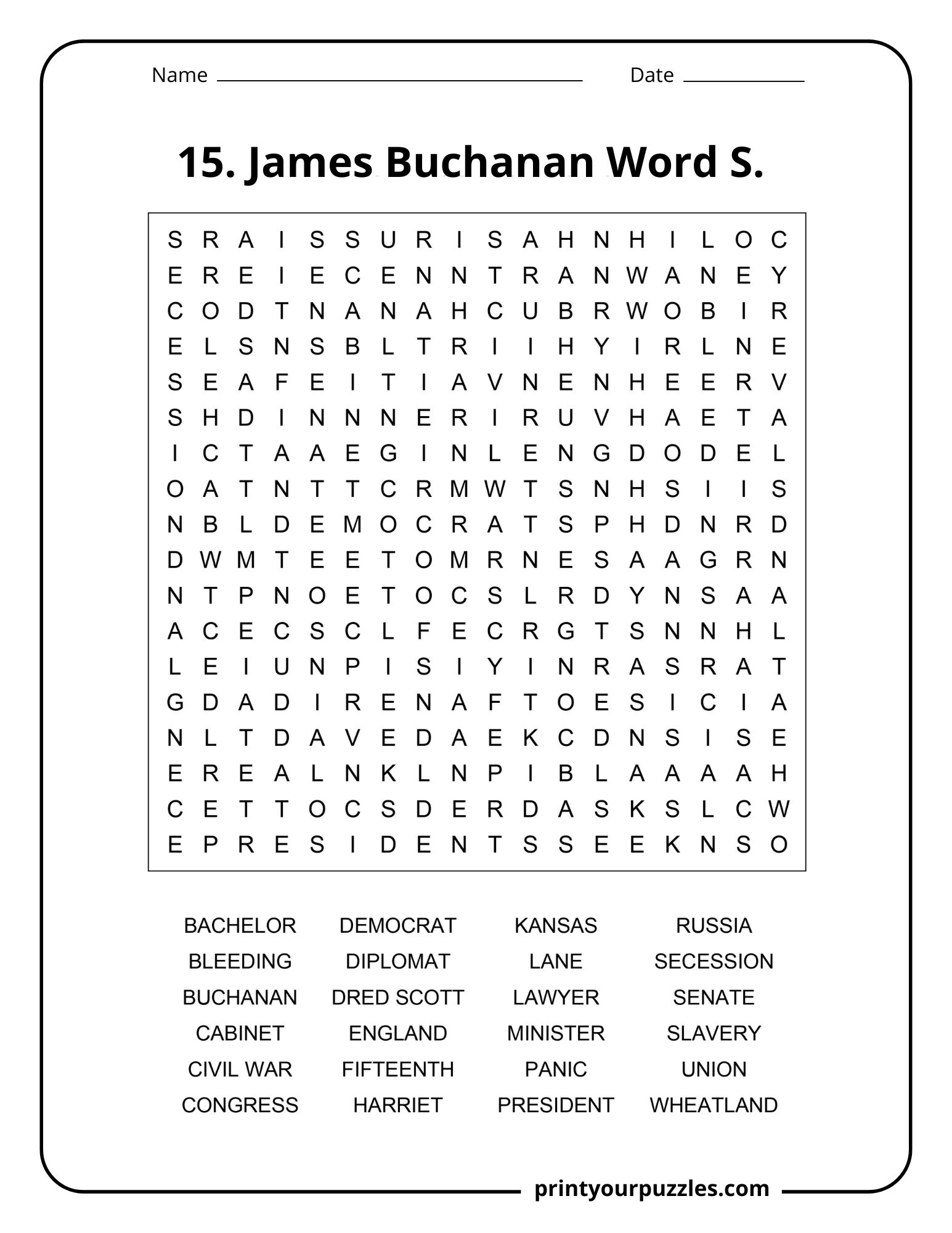 US Presidents Word Searches | Print Your Puzzles