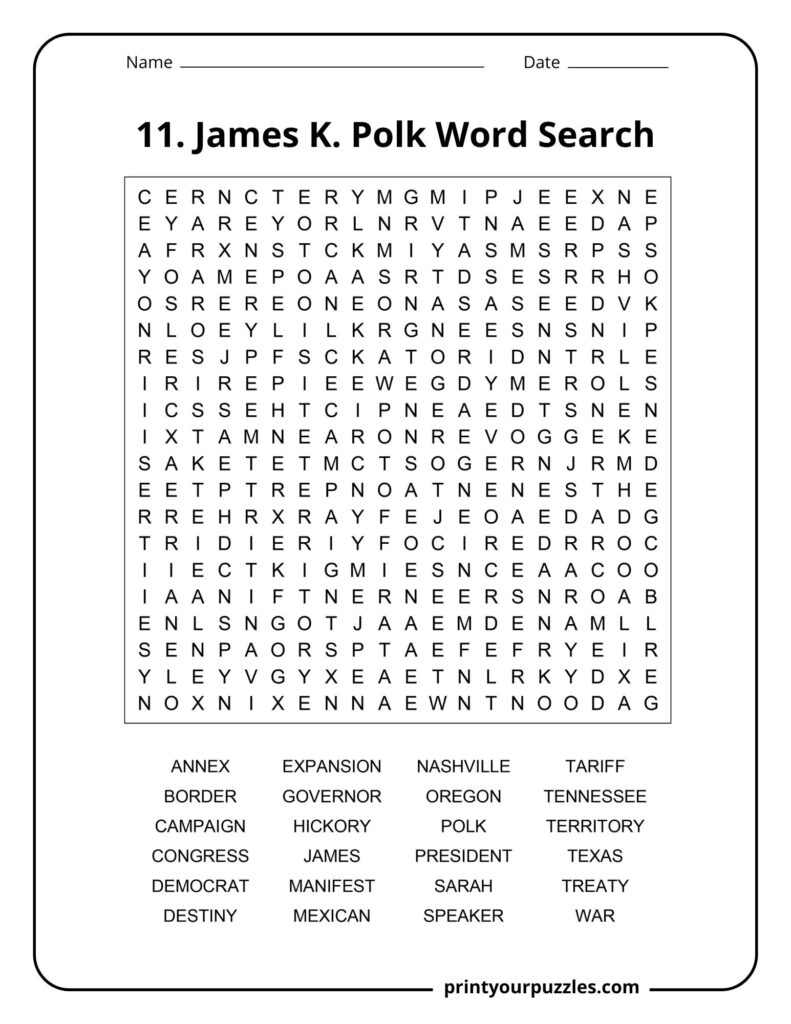 James K. Polk Word Search | Print Your Puzzles