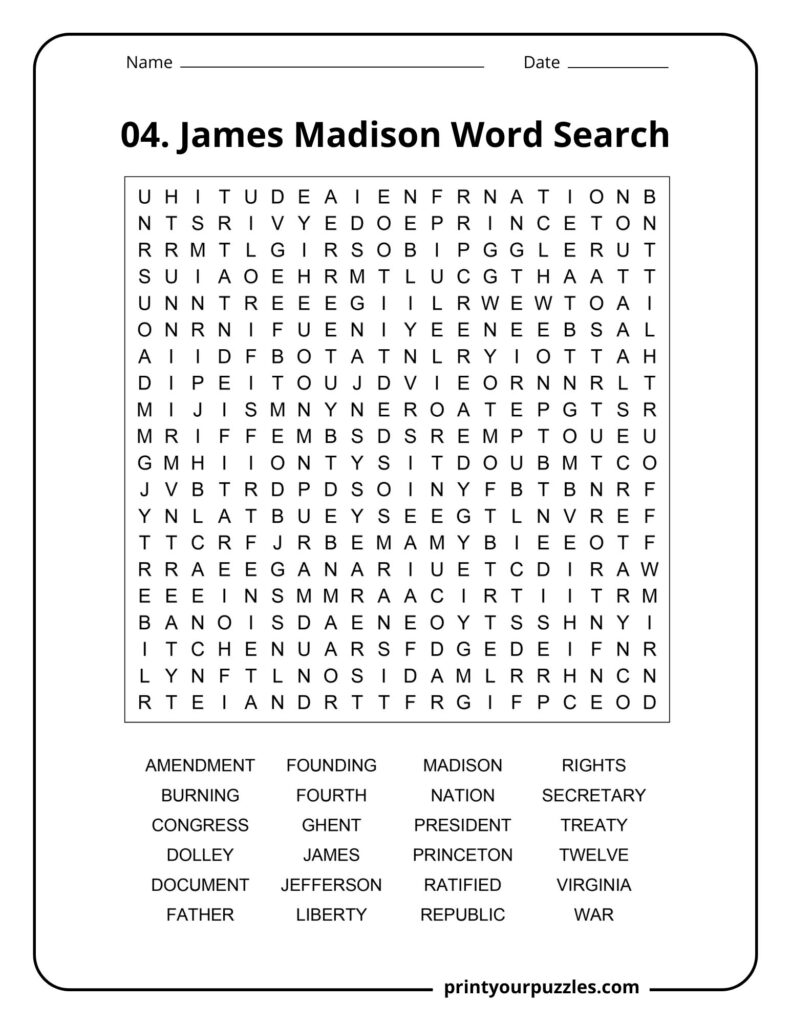 James Madison Word Search | Print Your Puzzles