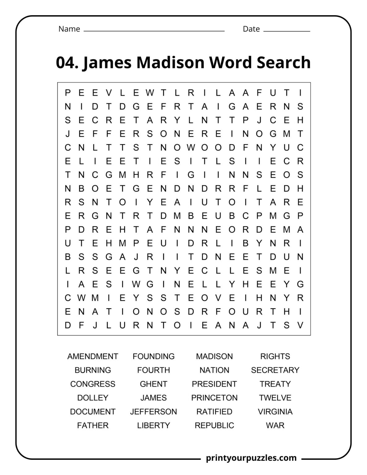 US Presidents Word Searches | Print Your Puzzles