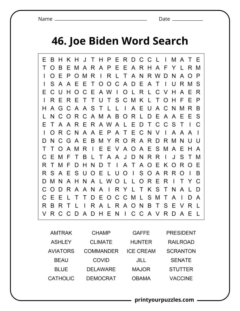 Joe Biden Word Search | Print Your Puzzles