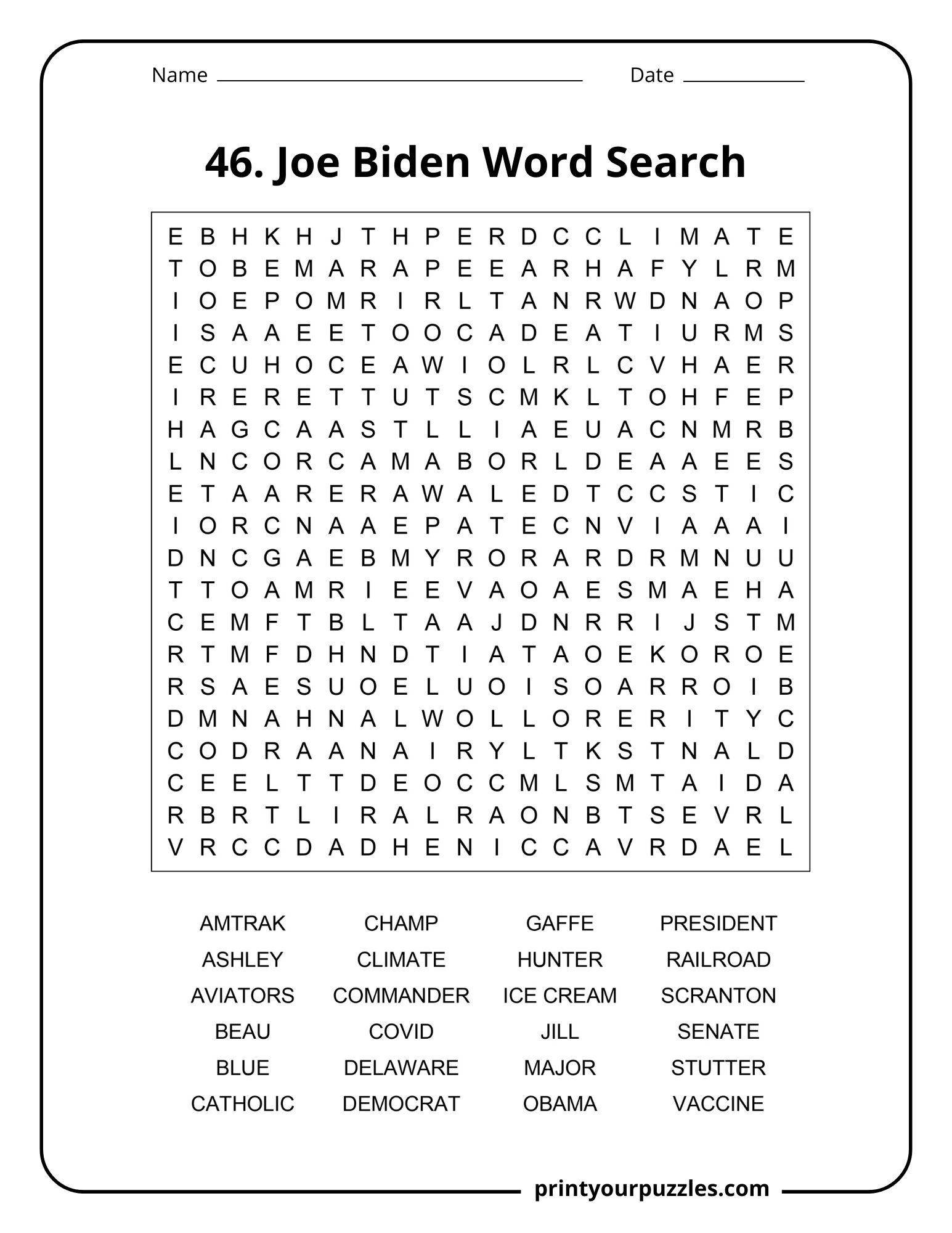 Joe Biden Word Search | Print Your Puzzles