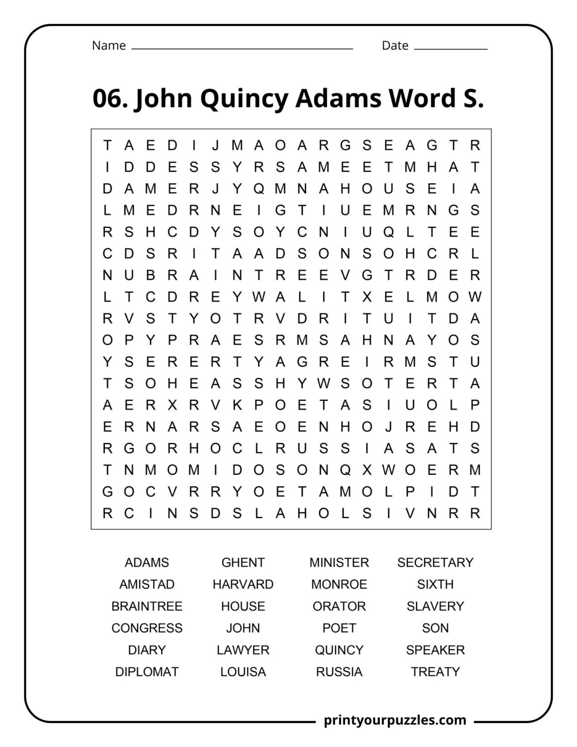 US Presidents Word Searches | Print Your Puzzles